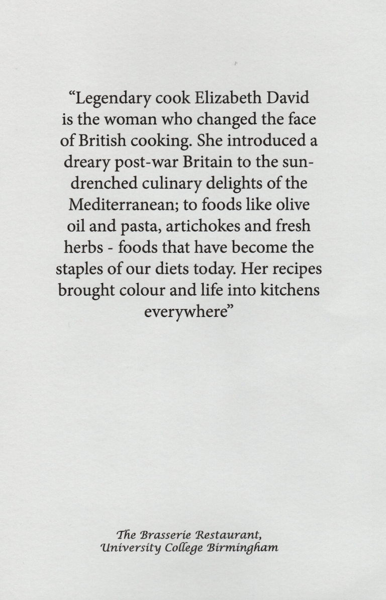 An Evening with Elizabeth David | The Buckland Club